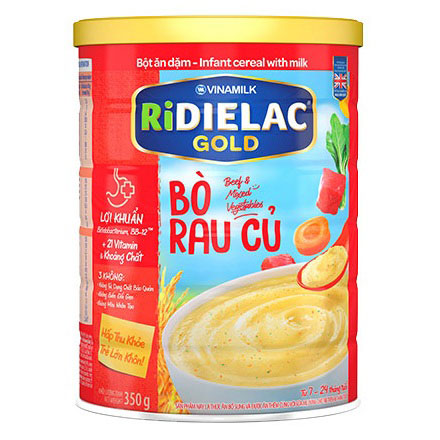 Bột ăn dặm Ridielac gold vị bò rau củ lon 350g - suachobeyeu.vn