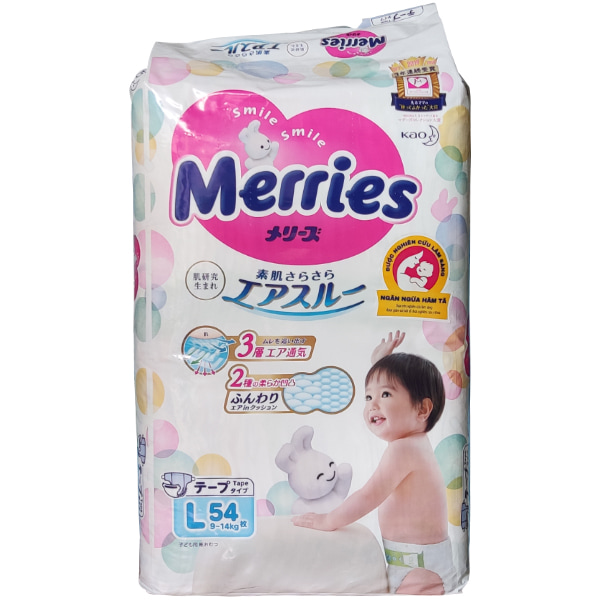 Tã dán Merries Size L 54 miếng, KAO- suachobeyeu.vn